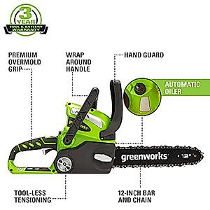 Greenworks 40V 12-Inch Cordless Chainsaw, Tool Only