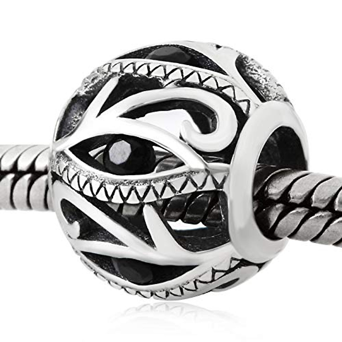 Eye of Horus Egyptian Symbol of Protection, Royal Power and Good Health 925 Sterling Silver Bead Fits Pandora European Bracelets (Openwork)