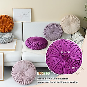 Sioloc Round Throw Pillow Velvet Home Decoration Pleated Cushion for Couch Chair Bed Car(Purple,15.7Inch)