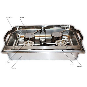 TigerChef 8 Quart Full Size Stainless Steel Chafer with Folding Frame and Cool-Touch Plastic on top - Includes 2 Free Chafing Gels and Slotted Serving Spoon (1, 8 Quart Chafer)