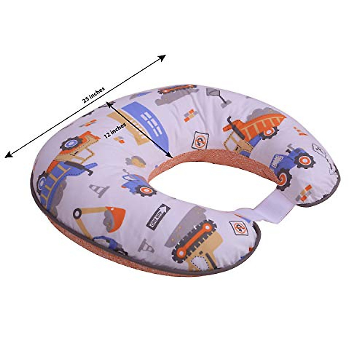 Bacati - Construction Multicolor Boys Nursing Pillow with POLYFILLED Insert Ultra-Soft 100% Cotton Fabric in a Fashionable Two-Sided Design