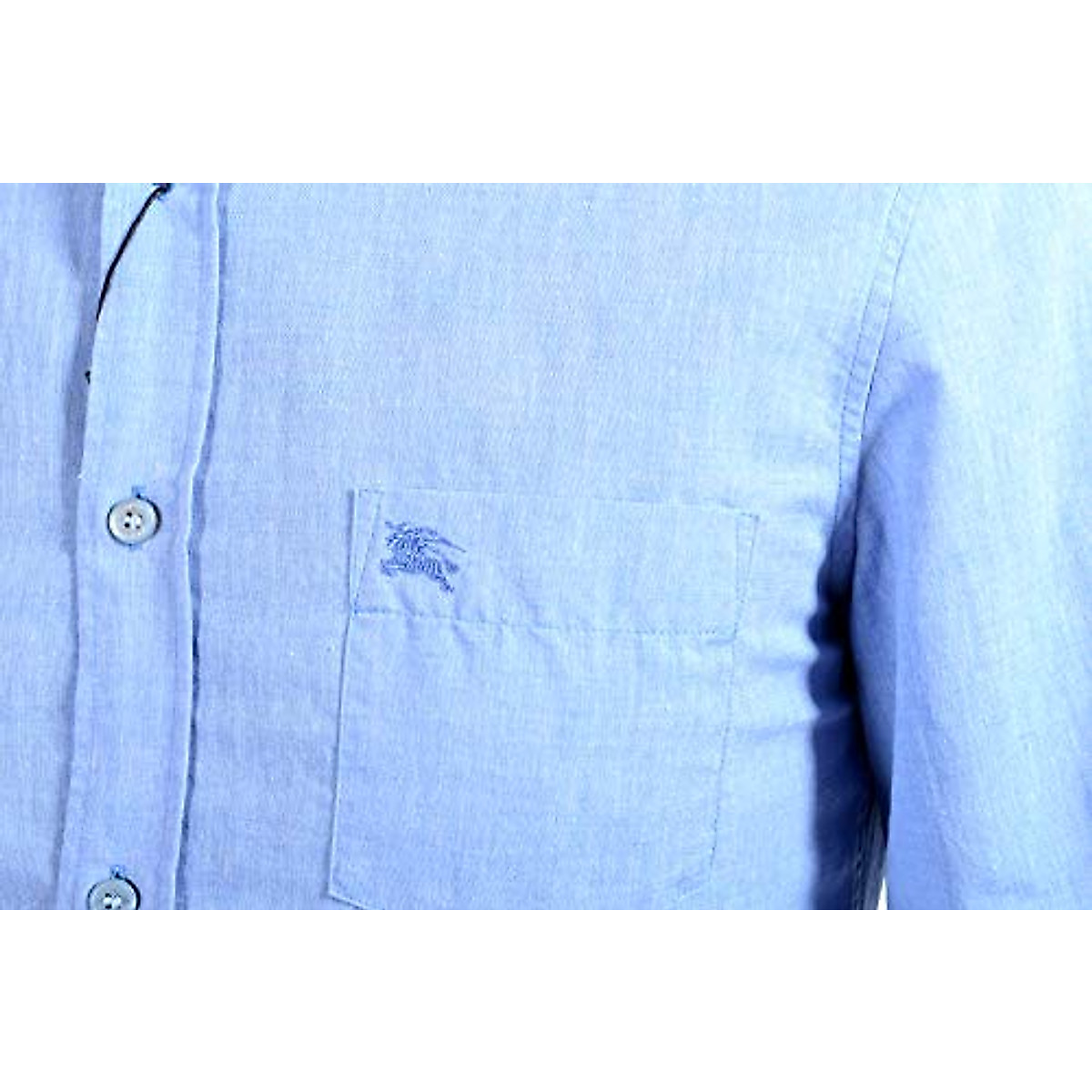 BURBERRY Men's Blue Linen Long Sleeve Button Down Shirt US S IT 48