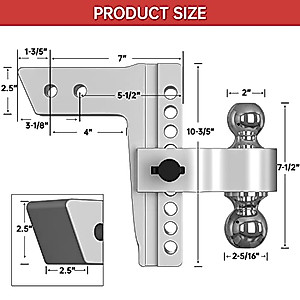Adjustable Trailer Hitch, Fits 2.5 Inch Receiver, 8 Inch Drop Hitch, 18,500 LBS GTW, Aluminum Forged Shank, 2 Inch & 2-5/16 Inch Balls, Towing Hitch for Heavy Duty Truck with Double Lock Pins