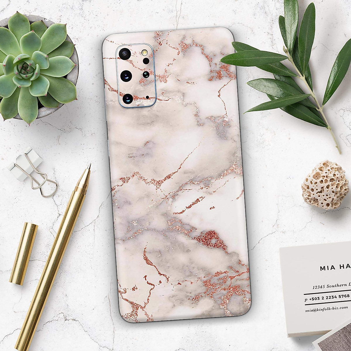 DesignSkinz Rose Pink Marble & Digital Gold Frosted Foil V1 Protective Vinyl Decal Wrap Skin Cover Compatible with The Samsung Galaxy S20 (Screen Trim & Back Glass Skin)