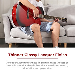 Acoustic Guitar, Cutaway Acoustic Guitar Full Size Dreadnought Acustica Guitarra Bundle with Gig Bag for Adults Teens Beginners Professionals, Red by Vangoa…