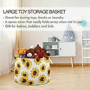 Sunflowers Toy Storage Basket for Nursery, Playroom, Kids, Dog Toys, Large Collapsible Fabric Organizer Bin for Living Room Home Office Apartment Laundry Room