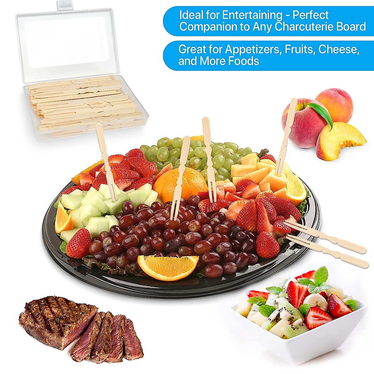 OFCOX Mini Bamboo Forks 4 inch, Cocktail Forks Appetizer Forks, Toothpicks for Appetizer, Disposable Wooden Wood Tiny Small Food Picks for Party Fruit Charcuterie Accessories. 60 PCS