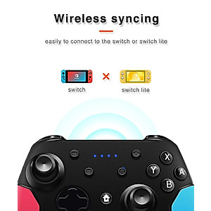 Wireless Switch Pro Controller for Nintendo Switch with Adjustable Turbo Function,Dual Vibration Function,Gyro 6-Axis and High Battery Life. Remote Gamepad Joystick for Switch Console, Red&Blue
