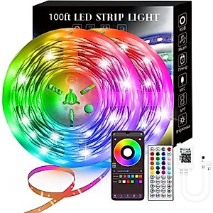 100FT Smart LED Strip Lights (2 Rolls of 50ft), RGB Strip Lights Sync to Music with 40 Key Remote Controller LED Lights for Bedroom,Christmas Lights decration (Multi-Colored, 100FT)