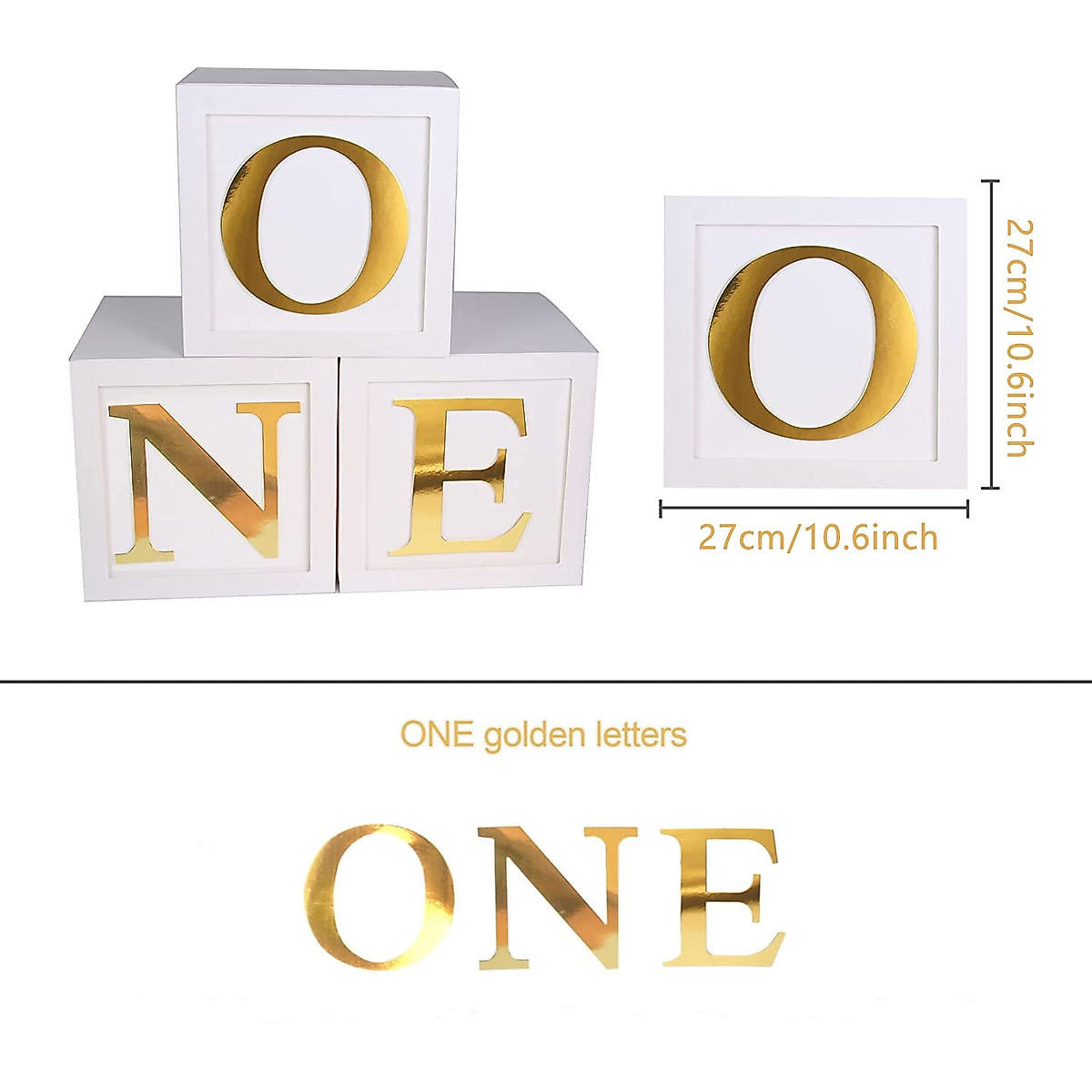 First Birthday Decorations for Girl Boy - 3pcs Stereoscopic Balloon Boxes with ONE Letters for Baby 1st Birthday Party Supplies, Baby Cube Blocks for ABC Photography Props Table Centerpiece