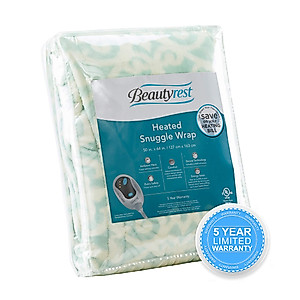 Beautyrest Ultra Soft Sherpa Berber Fleece Electric Poncho Wrap Blanket Heated Throw with Auto Shutoff, 50 in x 64 in, Dusty Blue Lattice