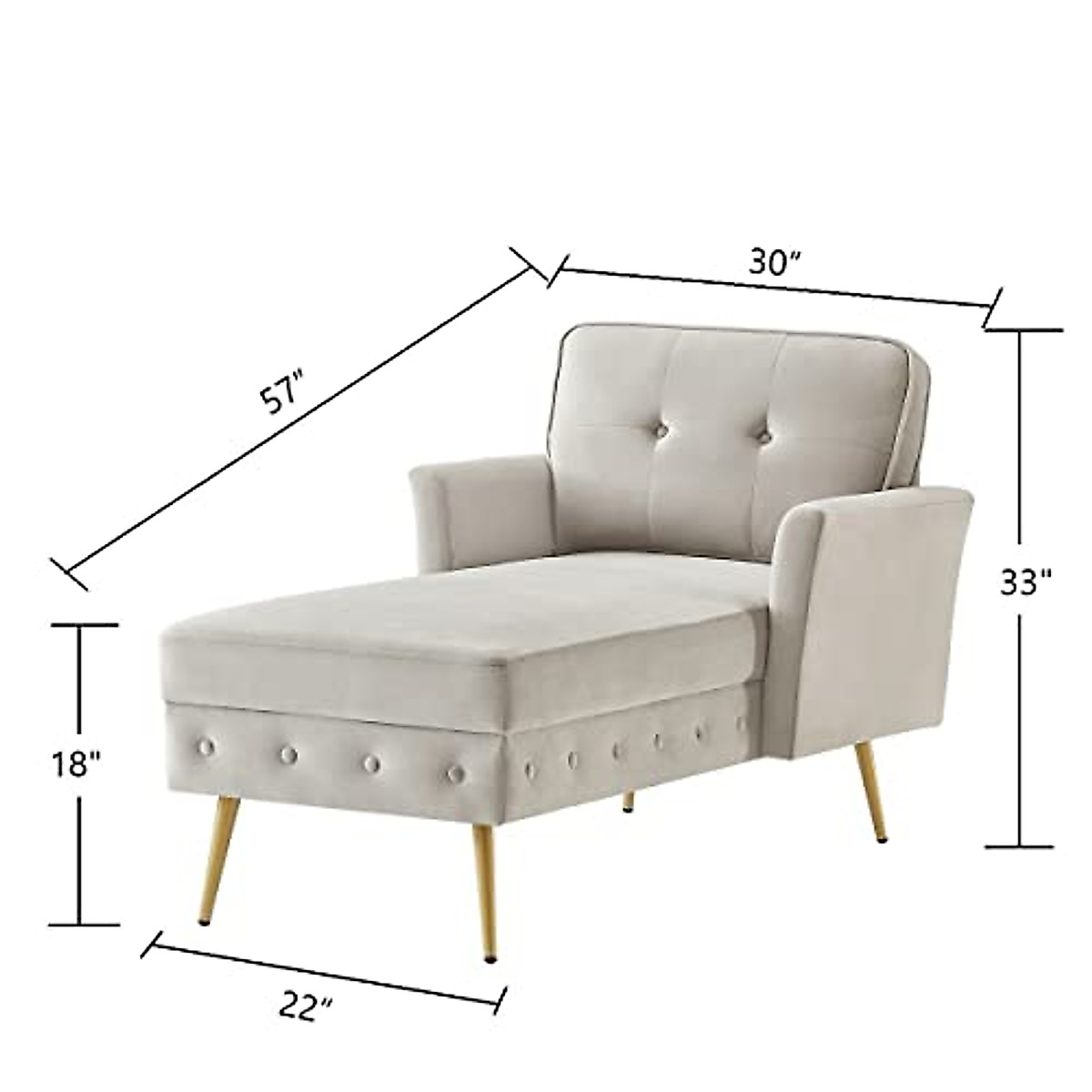 24KF Taupe Velvet Upholstered Tufted Chaise Lounge Chair, Chaise Sofa Bed in 57" Bed Bench，Chair Bed, Chaise Lounge for Offices ，Living Room and Bedroom,Living Room Chaise Chairs-Taupe