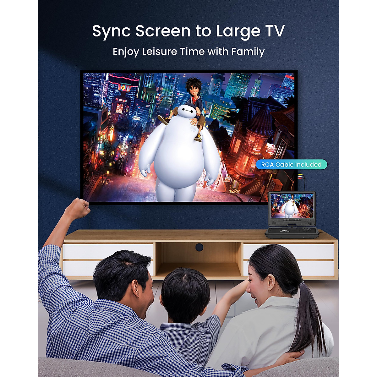 WONNIE 12.5" Portable DVD Player with 10.5" Swivel HD Screen,with Car Headrest Case,5-Hour Built-in Rechargeable Battery,Car Charger & AC Adapter, Supports USB/SD Card/Sync TV, Regions Free