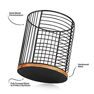 Coffee Pod Storage Holder, Metal Wire Basket with Wood Base, Countertop Coffee Capsule Organizer (89357)
