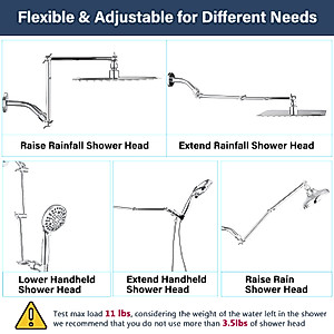 PDPBath Shower Extension Arm, 16" Upgrade Solid Brass Shower Head Shower Head Extender, Adjustable Height Extended with G1/2 Universal Connection for Rain & Handheld Shower Head - Chrome
