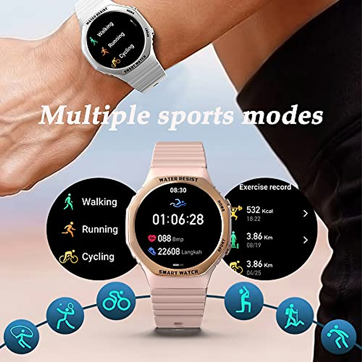 Smart Watch for Women 1.32" Touch Screen Bluetooth Call Smartwatch Ladies Fitness Tracker Health Pedometer Heart Rate Sleep Monitor Digital Watch for Android Phones iOS