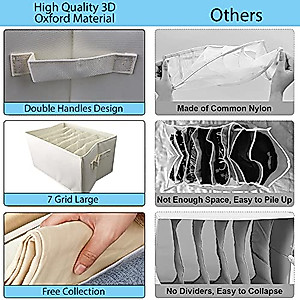 Wardrobe Clothes Organizer for Folded Clothes, Upgrade Closet Organizers With 7 Grids Clothes Folding Storage with Handle Cotton Fabric Closet Storage 2PC (Gray and Beige Cotton Material) (oxford fabric)