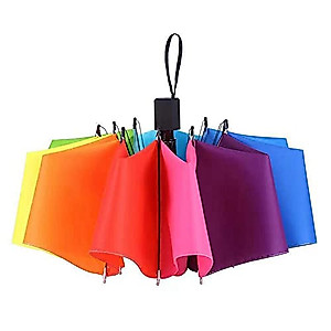 YAMHOHO Three Folding Flat Edge Rainbow Bumper Cloth Umbrella Sunshade Sun Umbrella Ladies Umbrella Gift Umbrella Windproof Travel Umbrella Foldable Folding Small Compact Umbrella