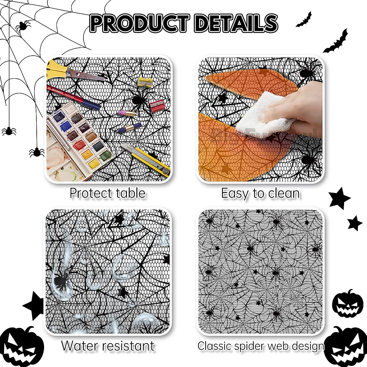 3 Pcs Halloween Spider Web Tablecloth Plastic Black Disposable Rectangle Scary Bat Table Cloths for Birthday Party Decoration Supplies 54 * 108 Inch