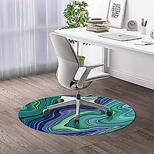 Aqua Pink PU Leather Round Area Rug Swivel Chair Mats for Hardwood Floor Marble Print Abstract Color Formation Floor Protector Office Chair Mat Gaming Chair Mat Victorian Style Diameter 39.4 in