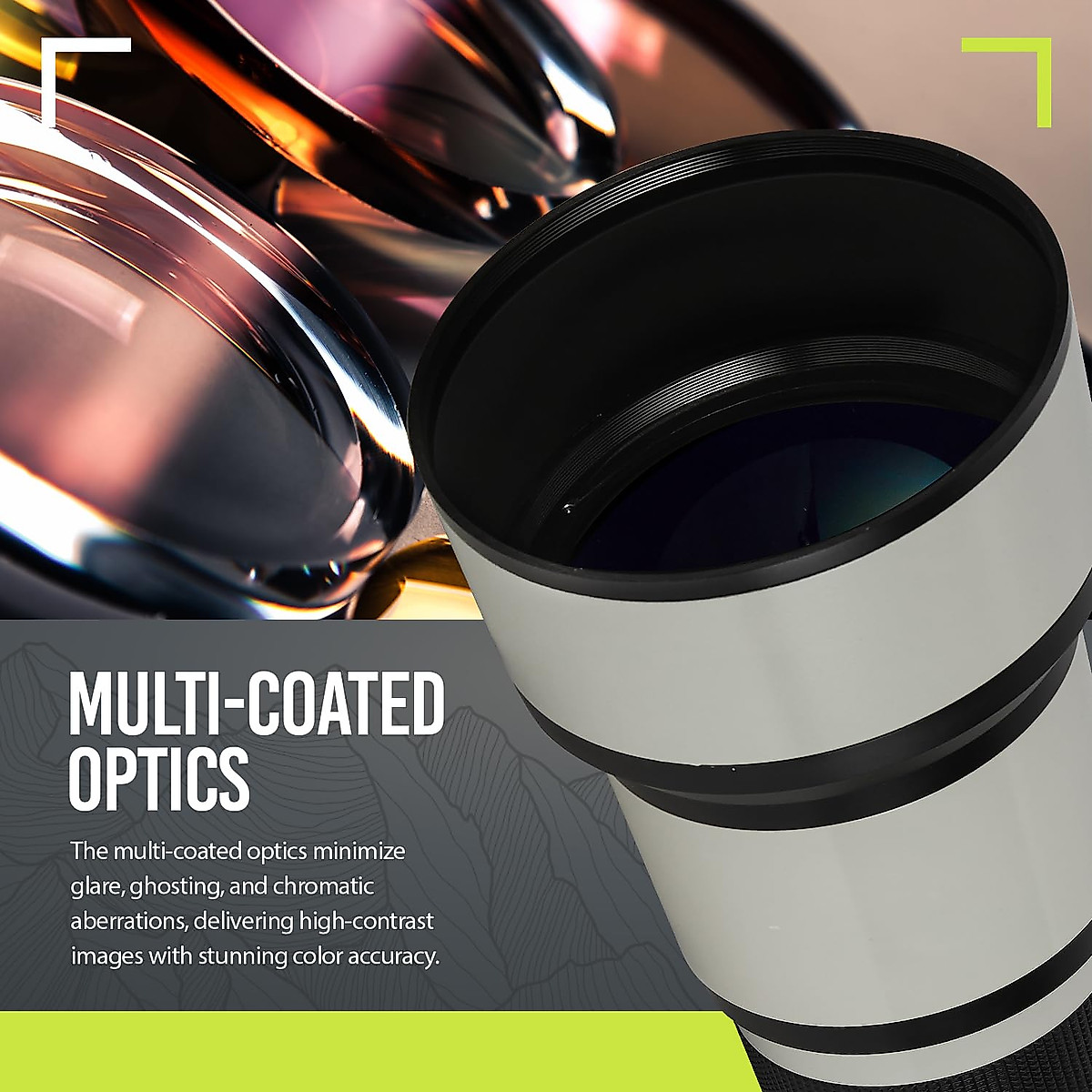 High-Power 650-2600mm f/8 Manual Telephoto Lens for Canon EOS 80D, 90D, Rebel T3i, T5, T6i, T7, T8i, SL3, 60D, 70D, 5D, 6D II, 7D II SLR Cameras - White