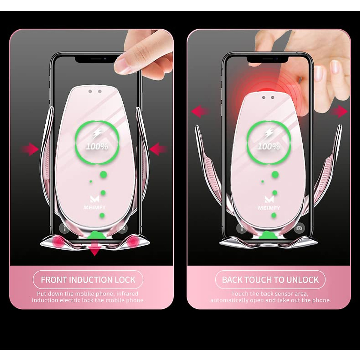 MEIMFY Wireless Car Charger Mount,Auto Clamping Air Vent Phone Holder for Car,New Upgraded Model,15W Qi Fast Charging/Magnetic DC Charging for All Mobile Phones,iPhone,Samsung,Pixel