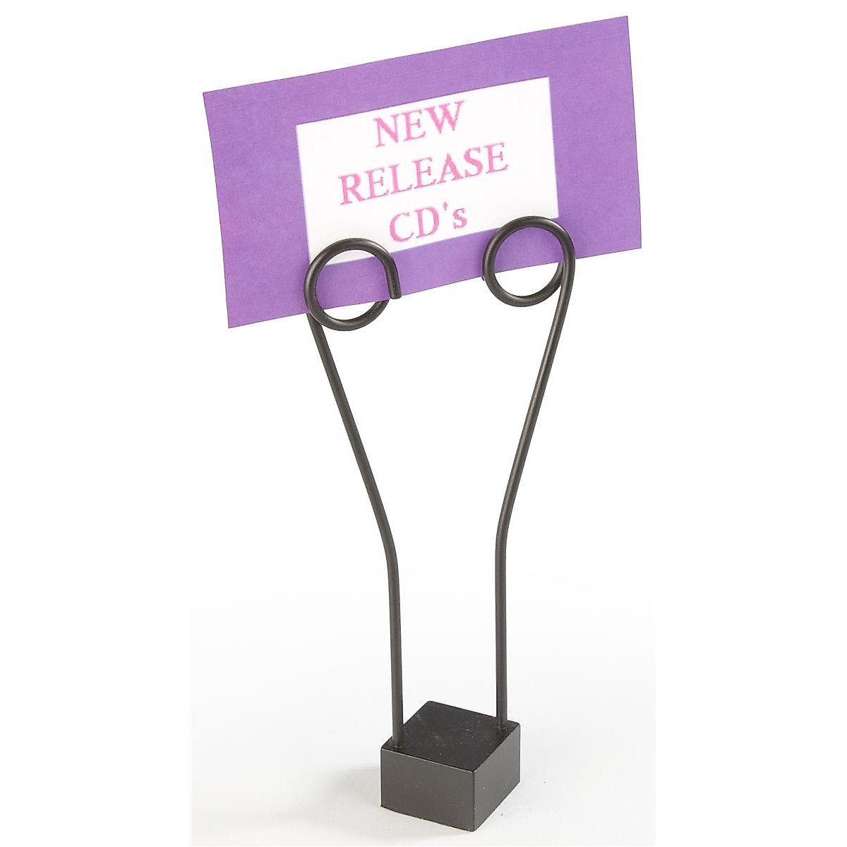 Set of 24, Dual Coil Place Card Holders with Square Metal Base, Felt Bottom, 6.5"h Memo Clips for Tabletop - Black Metal