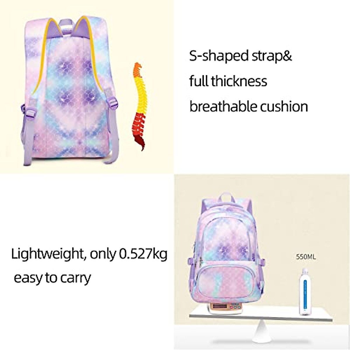 Girls boys Backpack Kindergarten Elementary Middle School Large Size Printing Waterproof Back to School Travel Bag35L (fairy tale mermaid)