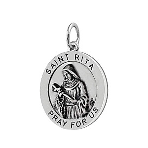 US Jewels Ladies 925 Sterling Silver Saint Rita Medal Pendant, 18.5mm