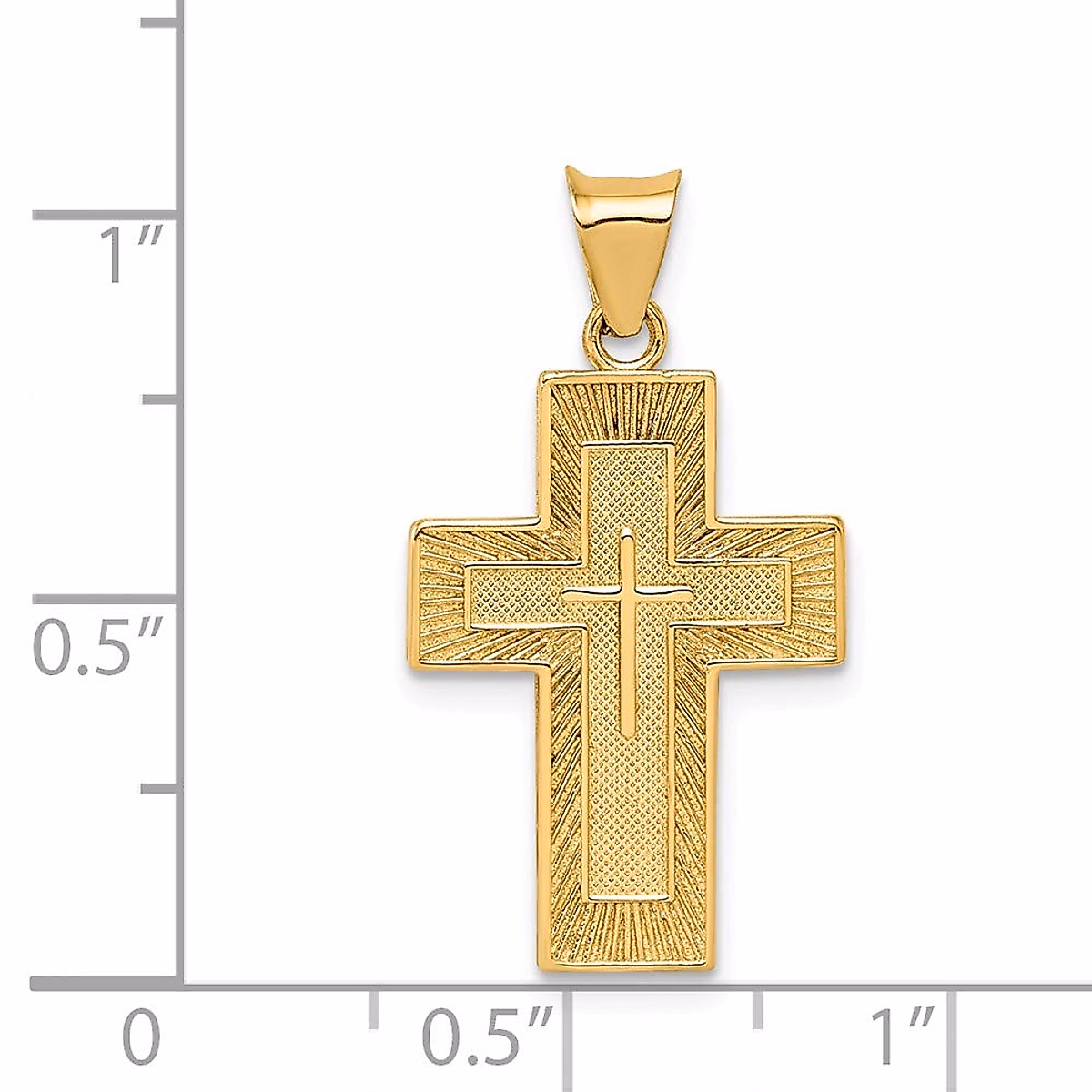 Solid 14k Yellow Gold Textured Reversible Lord's Prayer in Spanish Cross Pendant Charm - 26mm x 14mm