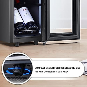 Phiestina Wine Cooler, Freestanding Wine Fridge Holds 12 Bottles, Small Wine Refrigerator for Home Bar with Digital Temperature Control, Glass Front Doors and Interior Lighting