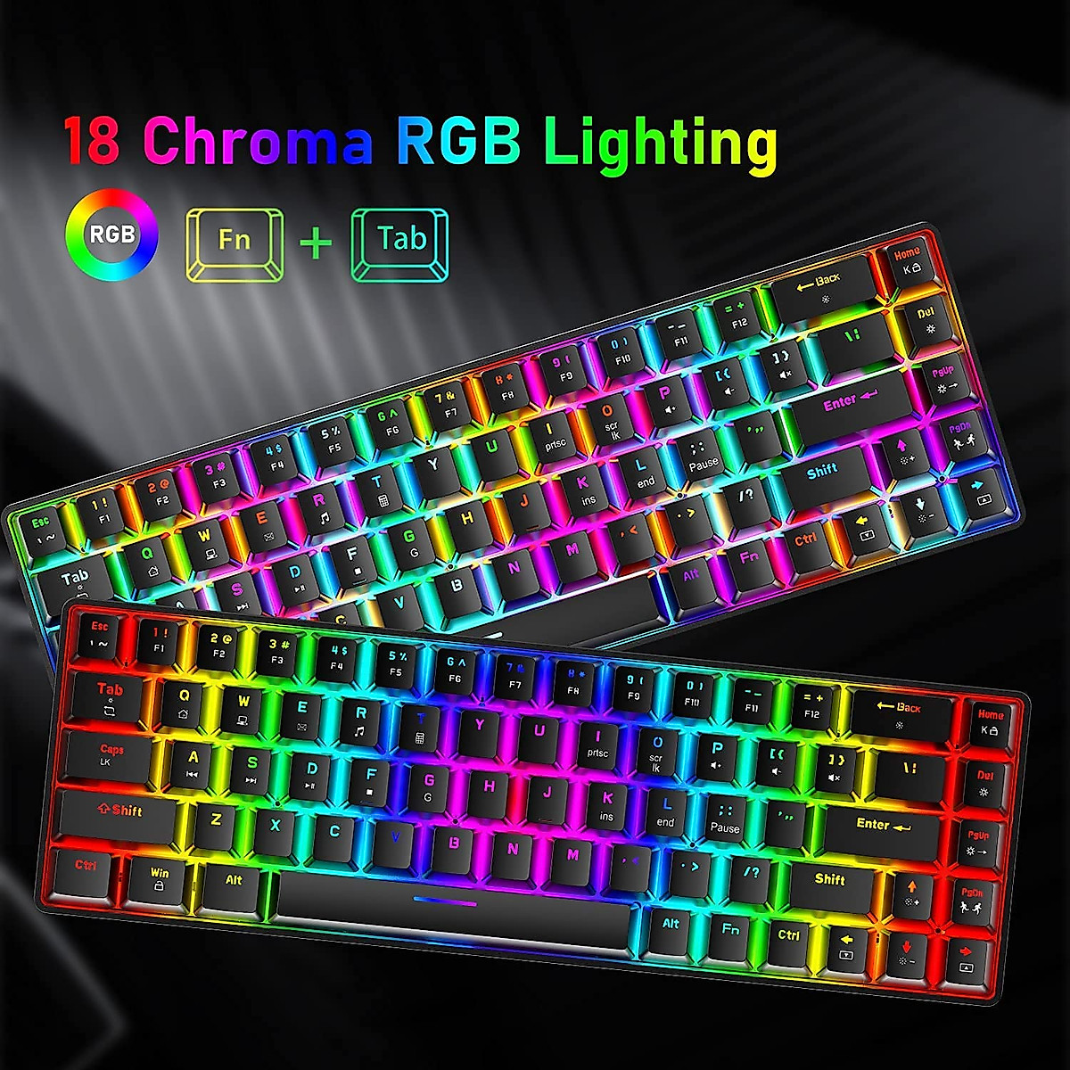 SELORSS T8 Pro 60% Wired Mechanical Gaming Keyboard,18 Chroma RGB Backlight,Compact 68 Full Anti-ghosting Keys,Replaceable USB C Cable&DIY keycaps,Tactile Switch for Gamer/Typist/PC/Win/Mac(Blue)