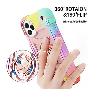 MARKILL Compatible with iPhone 11 Pro Max Case 6.5 Inch with 360°Rotate Ring Stand, Military Grade Drop Protection Full Body Rugged Heavy Duty Case 3 in 1 Protective Durable Cover. (Rainbow Pink)