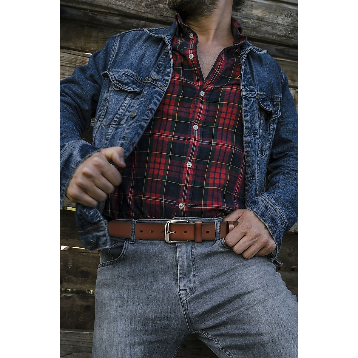 YOETEY Full Grain Leather Belts for Men - Black Belt Men 1.5" Width for Jeans - Thick & Durable with Extra Loop