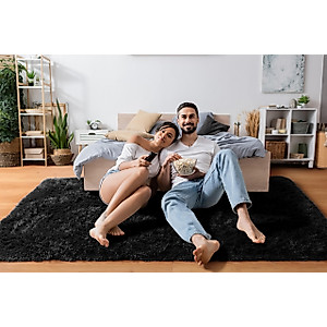 ONASAR Machine Washable Black Area Rug for Bedroom Living Room, 4x6 Fluffy Modern Indoor Bedside Floor Rugs, Ultra Soft Plush Carpet for Nursery Kids Teen Dorm Home Office Decor Aesthetic