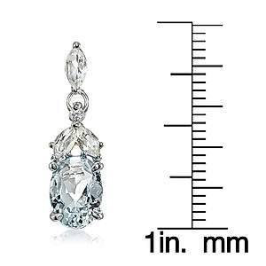 Sterling Silver Aquamarine and White Topaz Oval Dangle Earrings
