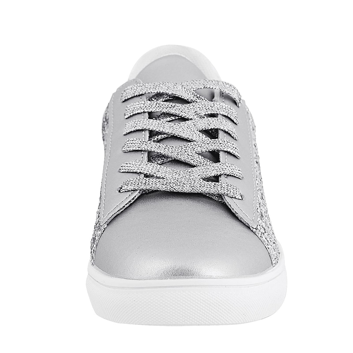 Women's Glitter Shoes Fashion Shiny Sequin Sneakers Tennis Sparkly Shoes Rhinestone Bling Shoes with Lace up(Silver Sequins,9.5)