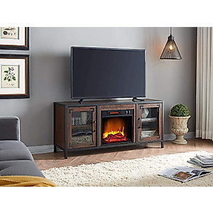 HearthPro Matthew Media Entertainment Console with Metal Frame & Fireplace - Brown Wood, SP6556-OF