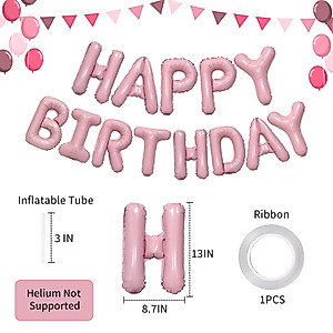 Pink Happy Birthday Balloon Banner, 16 Inch Foil Mylar Happy Birthday Balloons Letters, Reusable Happy Birthday Sign, Pink Birthday Decorations for Women and Girls