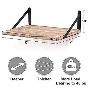 Floating Shelves, Wall Mounted Shelves Set of 2, Rustic Farmhouse Shelves with Large Storage, 12 Inch Deep Shelves Wide Display Ledges for Living Room Kitchen Bathroom Bedroom Carbonized Black