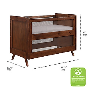 BreathableBaby Breathable Mesh 3-in-1 Convertible Crib (Toddler Bed Kit Sold Separately) — Walnut — Two Adjustable Mattress Heights — Greenguard Gold Certified