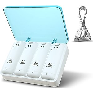 ActZone 4-in-1 Charging Station 4 port Charger Dock Box with 4 Rechargeable 2800 mAh Battery + USB Cable Compatible for Wii/Wii U Remote Controller White