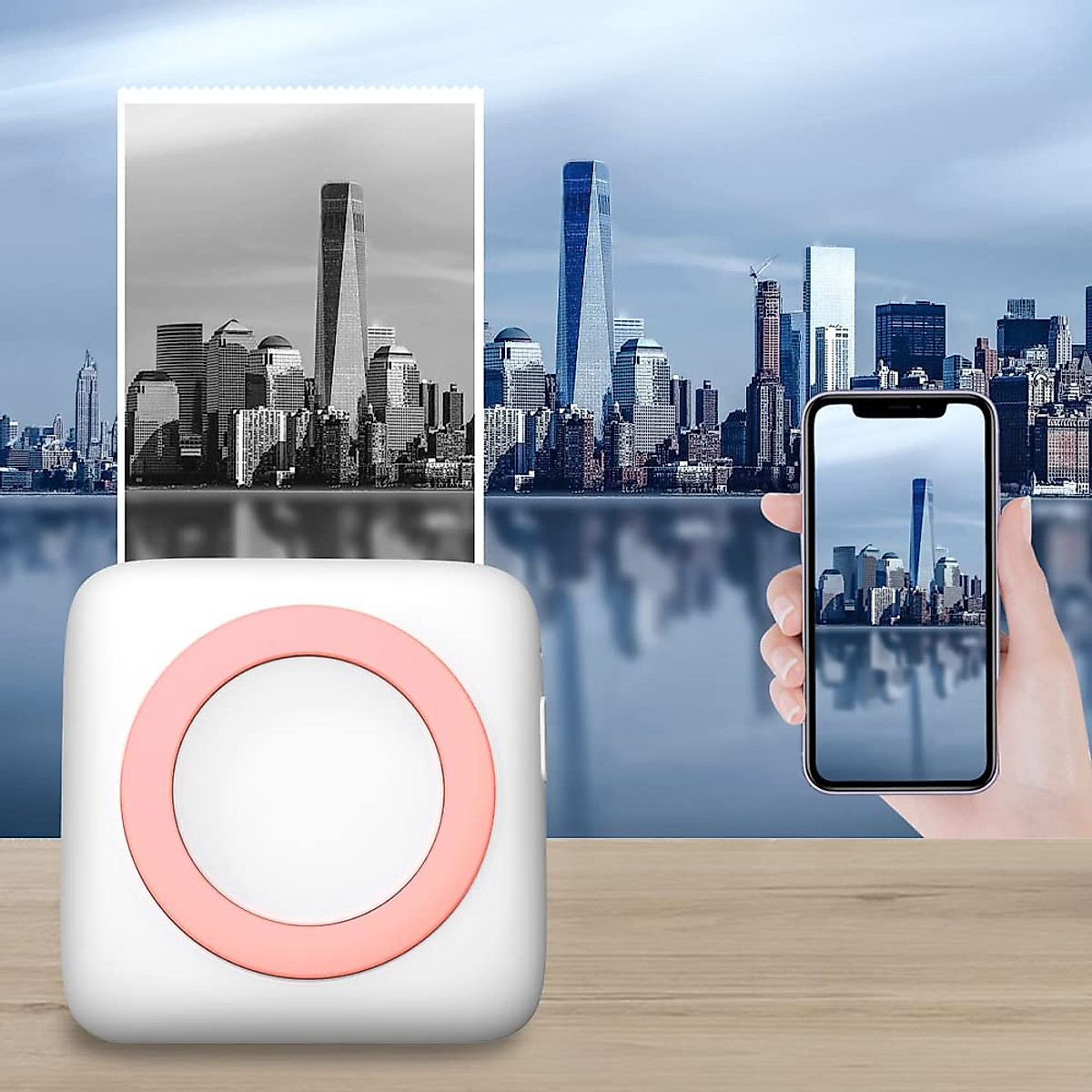 LetSketch Portable Pocket Printer, Thermal Label Maker, Sticker Printer Bluetooth Receipt Printer Compatible with Android & iOS 300dpi for Journal Book/Note/Label/Photo(7 Rolls Thermal Paper, Pink)