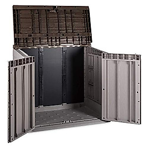 Toomax Stora Way All-Weather Outdoor XL Horizontal 5' x 3' Storage Shed Cabinet for Trash Can, Garden Tools, & Yard Equipment, Taupe Gray/Brown