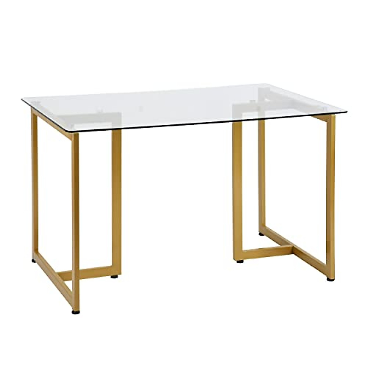 FurnitureR 47" Modern Rectangular Spacious Tempered Glass Tabletop & Gold Base Elegant Home Kitchen Room Dining Table, Gold