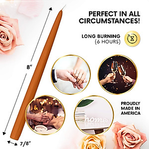 Orange Halloween Dripless Taper Candles 8" Inch Tall Wedding, Holiday Decorations Candle Set of 12 (Pumpkin