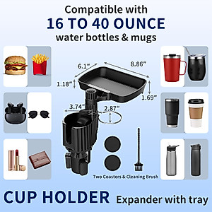 Vacallity Multifunctional Car Cup Holder Tray for Car Cup Holder Expander Table, Dual Cup Holder with Food Tray Adjustable Base for Road Trip Essentials Car Accessories, Fits Large Bottles Mugs