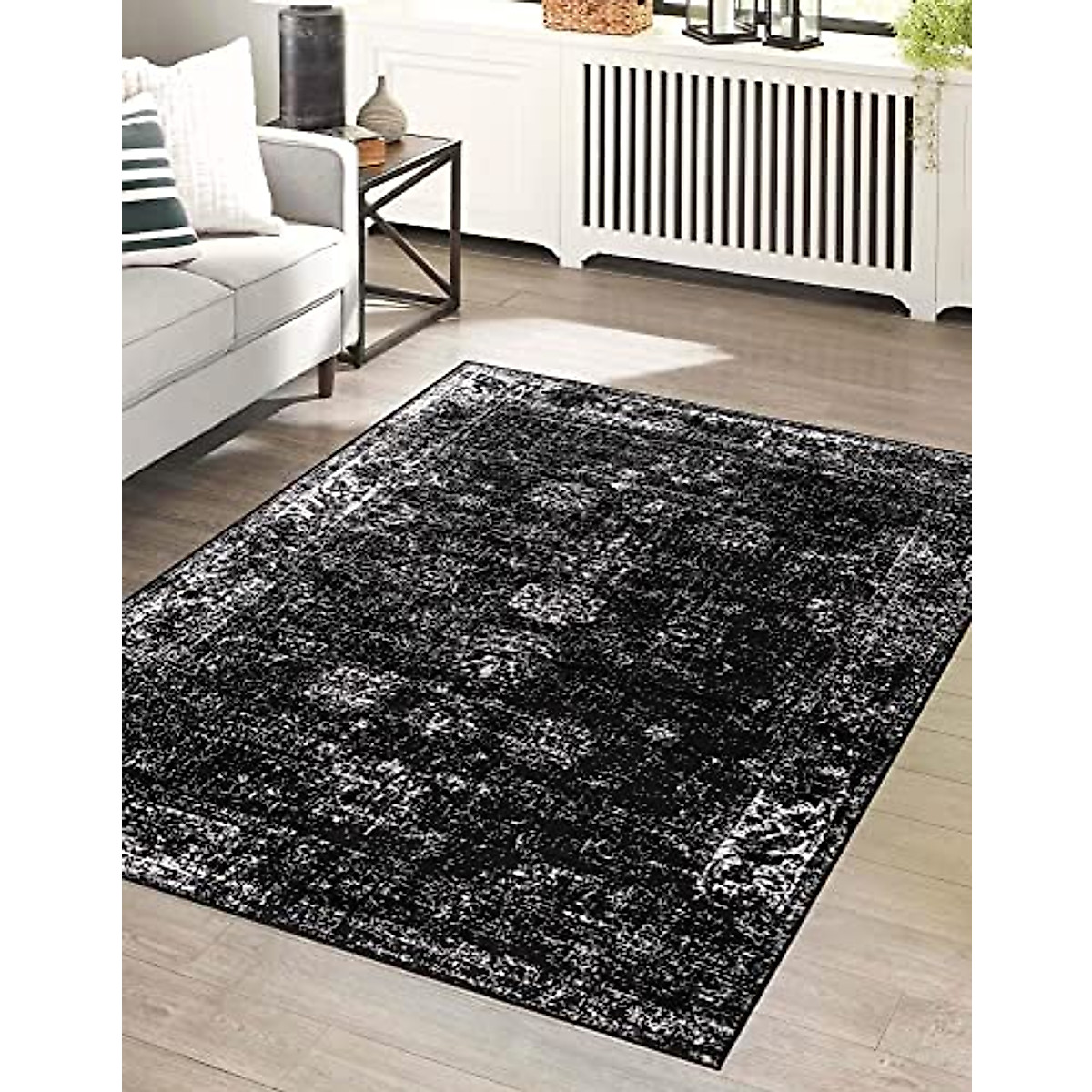Rugs.com Monte Carlo Collection Rug – 5' x 8' Black Medium Rug Perfect for Living Rooms, Large Dining Rooms, 5 x 8 Feet