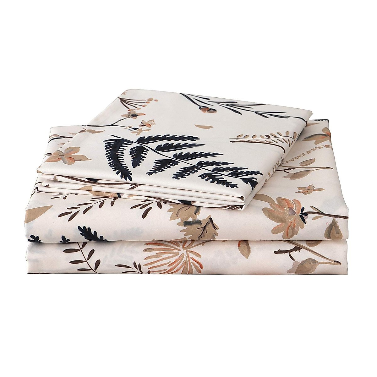 JSD Boho Floral Printed Sheet Set King Size 4 Piece, Soft Microfiber Botanical Pattern Bed Sheets 15" Extra Deep Pocket