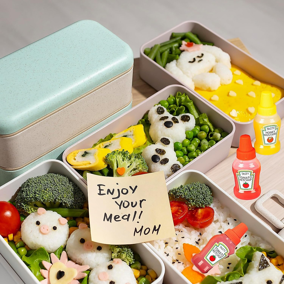 WXOIEOD 4 Pieces Mini Condiment Bottles, Mini Ketchup Bottle, Small Condiment Squeeze Bottles Sauce Container for Lunchbox Bento Box Accessories Travel Honey Salad Dressing